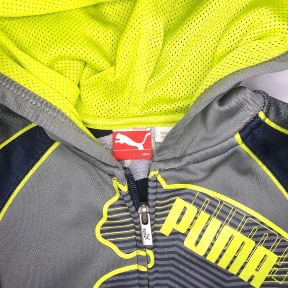 Puma | Shirts & Tops | Puma Blue Neon Yellow Zip Up Hoodie Size 8mo ...